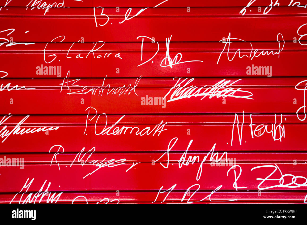 Signatures on Red Metal Background - Engelberg, Switzerland Stock Photo ...