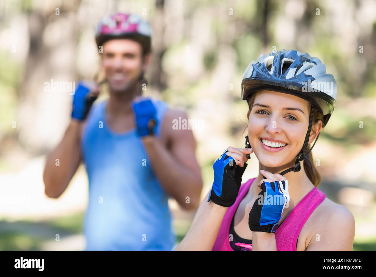 Happy bikers wearing helmet hi-res stock photography and images - Alamy
