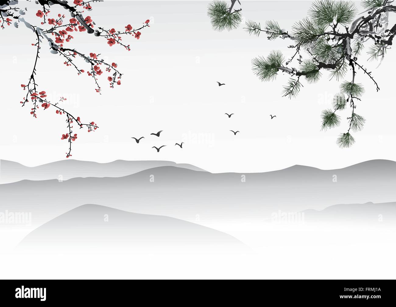 Chinese art painting birds Stock Vector Images - Alamy