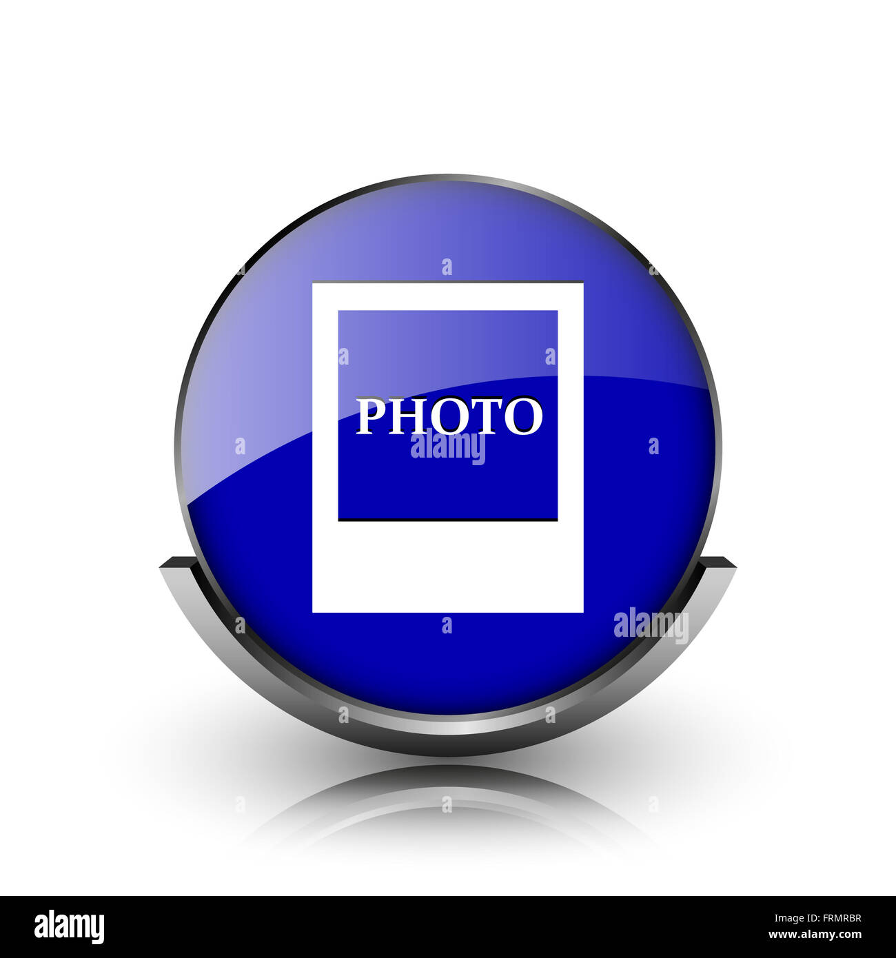 Blue shiny glossy icon on white background Stock Photo - Alamy