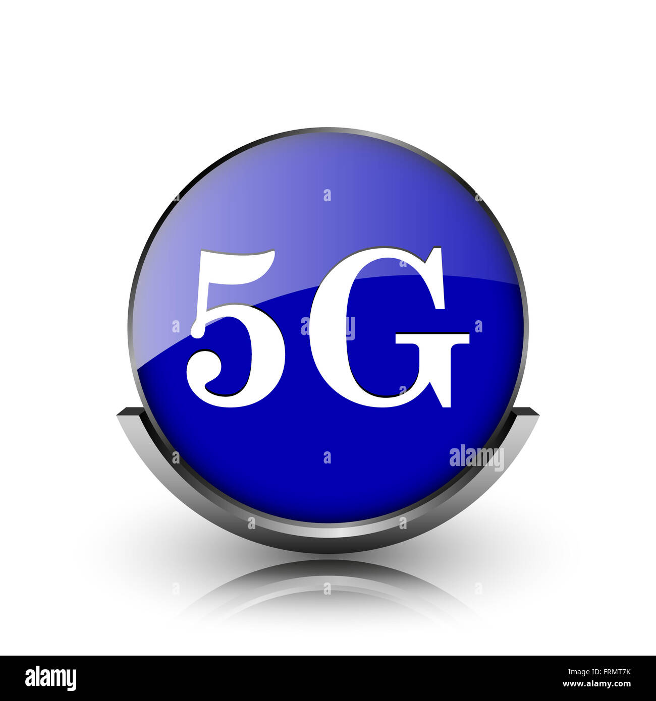 Blue shiny glossy icon on white background Stock Photo - Alamy