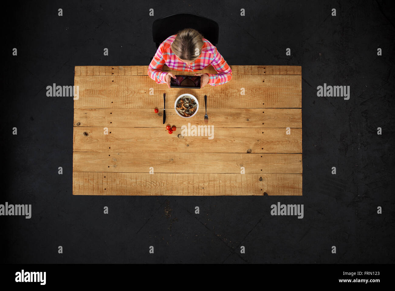 People tablet top view food hi-res stock photography and images - Alamy