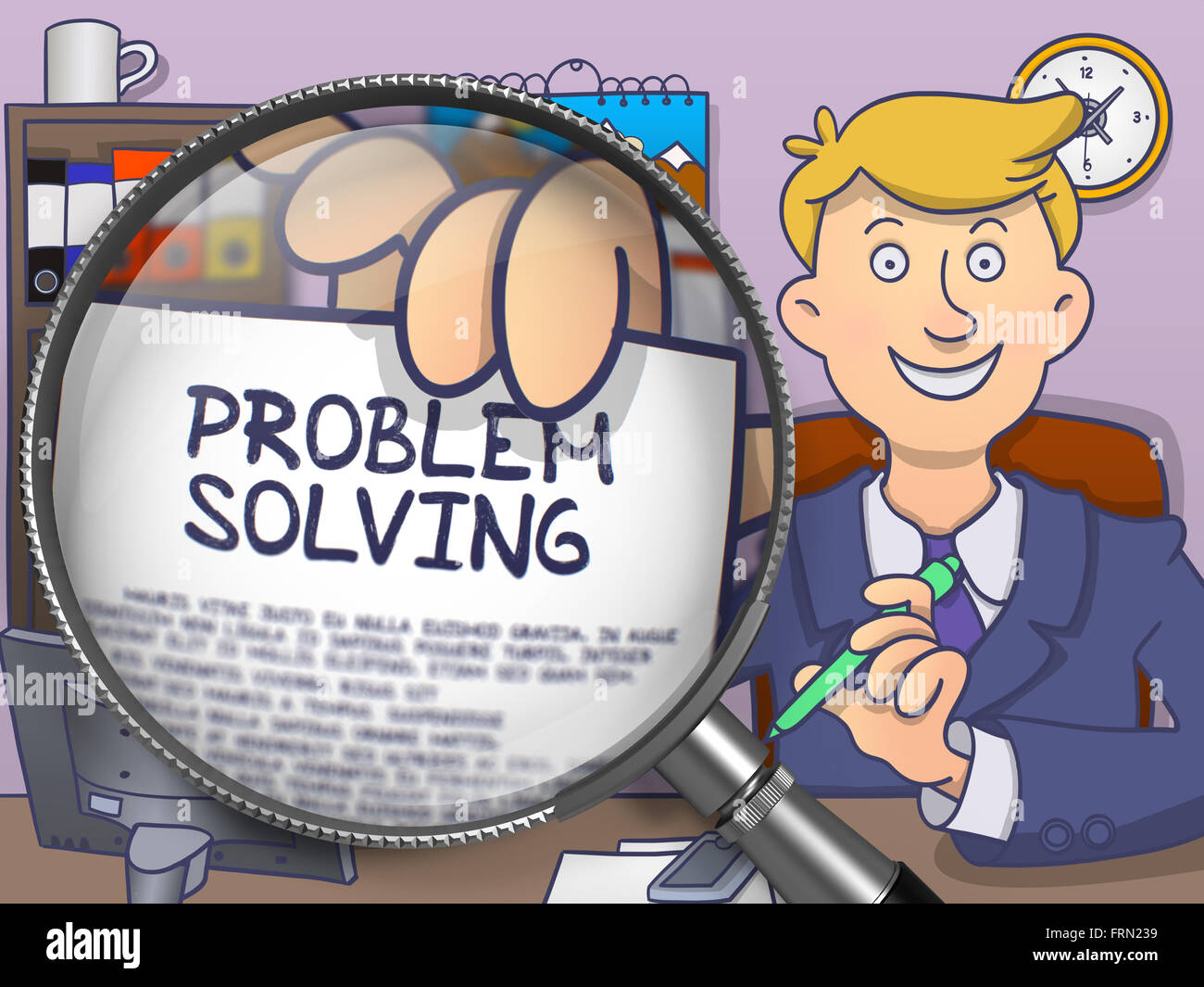 Problem Solving through Magnifier. Doodle Style Stock Photo - Alamy
