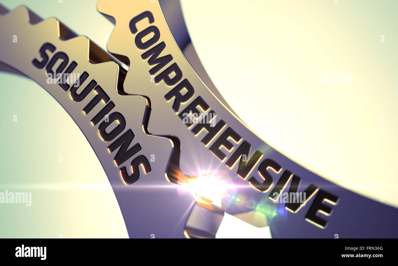 Comprehensive Solutions Concept. Golden Gears Stock Photo - Alamy