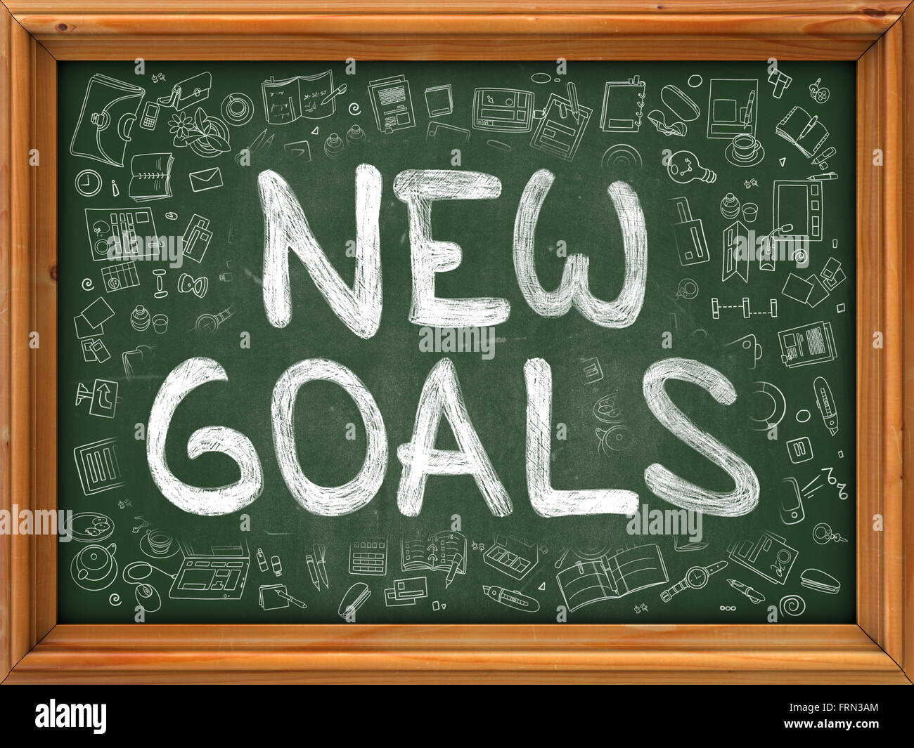 New Goals Concept. Green Chalkboard with Doodle Icons Stock Photo - Alamy