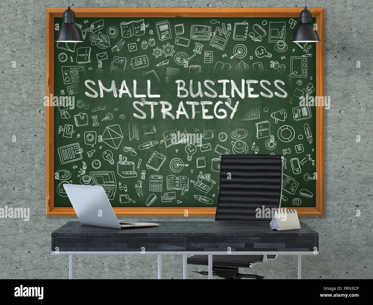 Chalkboard on the Office Wall with Small Business Strategy Stock Photo ...