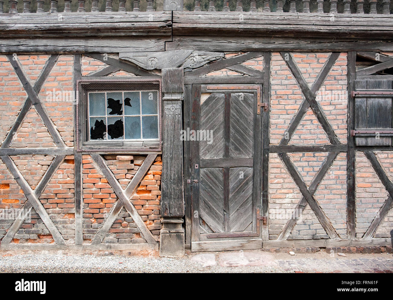 facade detail of a rundown barn seen in Colmar, Alsace, France Stock ...