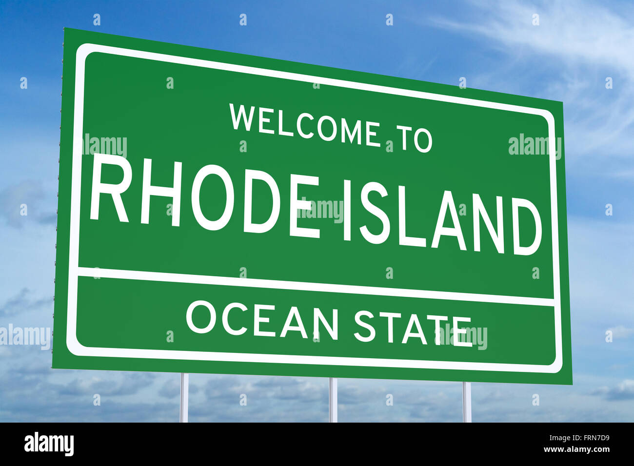 Welcome to Rhode Island state concept on road sign Stock Photo - Alamy