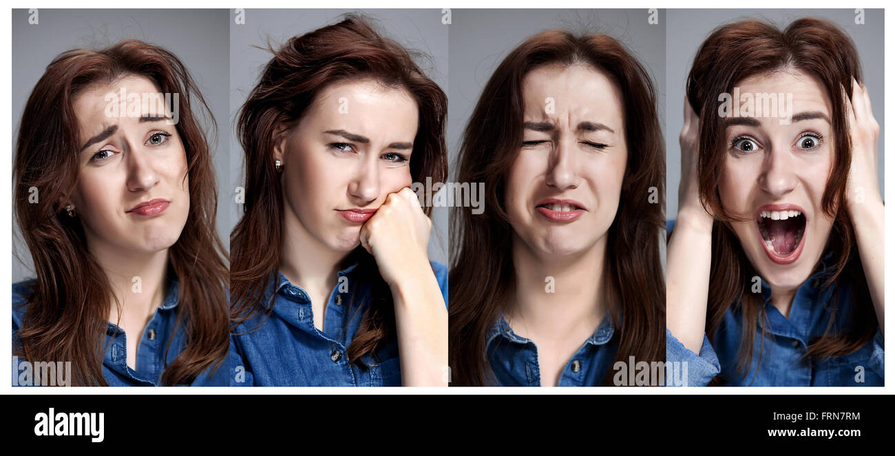 Set of young woman's portraits with different emotions Stock Photo - Alamy