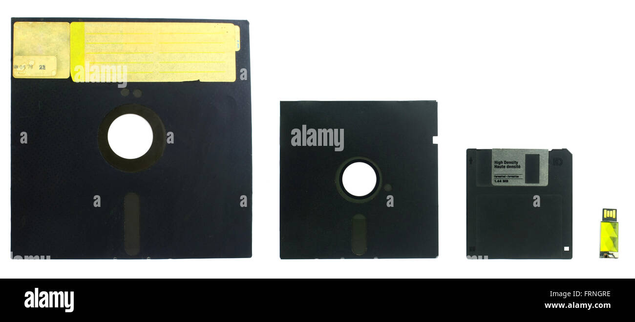 old diskettes set and flash disk isolated on white background Stock ...