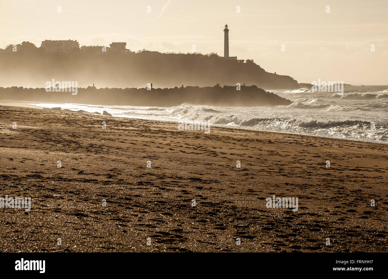 Lighthouse of Biarritz seen from Anglet beaches Stock Photo - Alamy