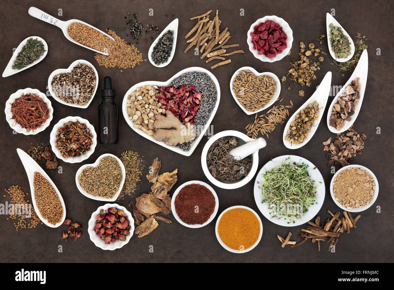 Herb selection used in female alternative herbal medicine with dropper ...