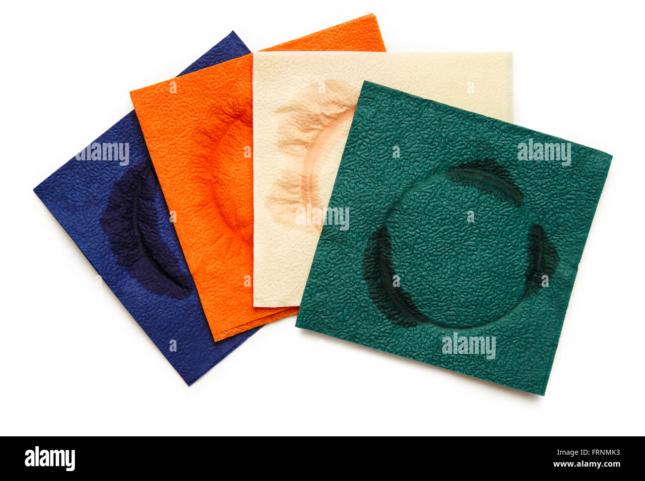 Dirty napkins in closeup isolated on white background Stock Photo - Alamy