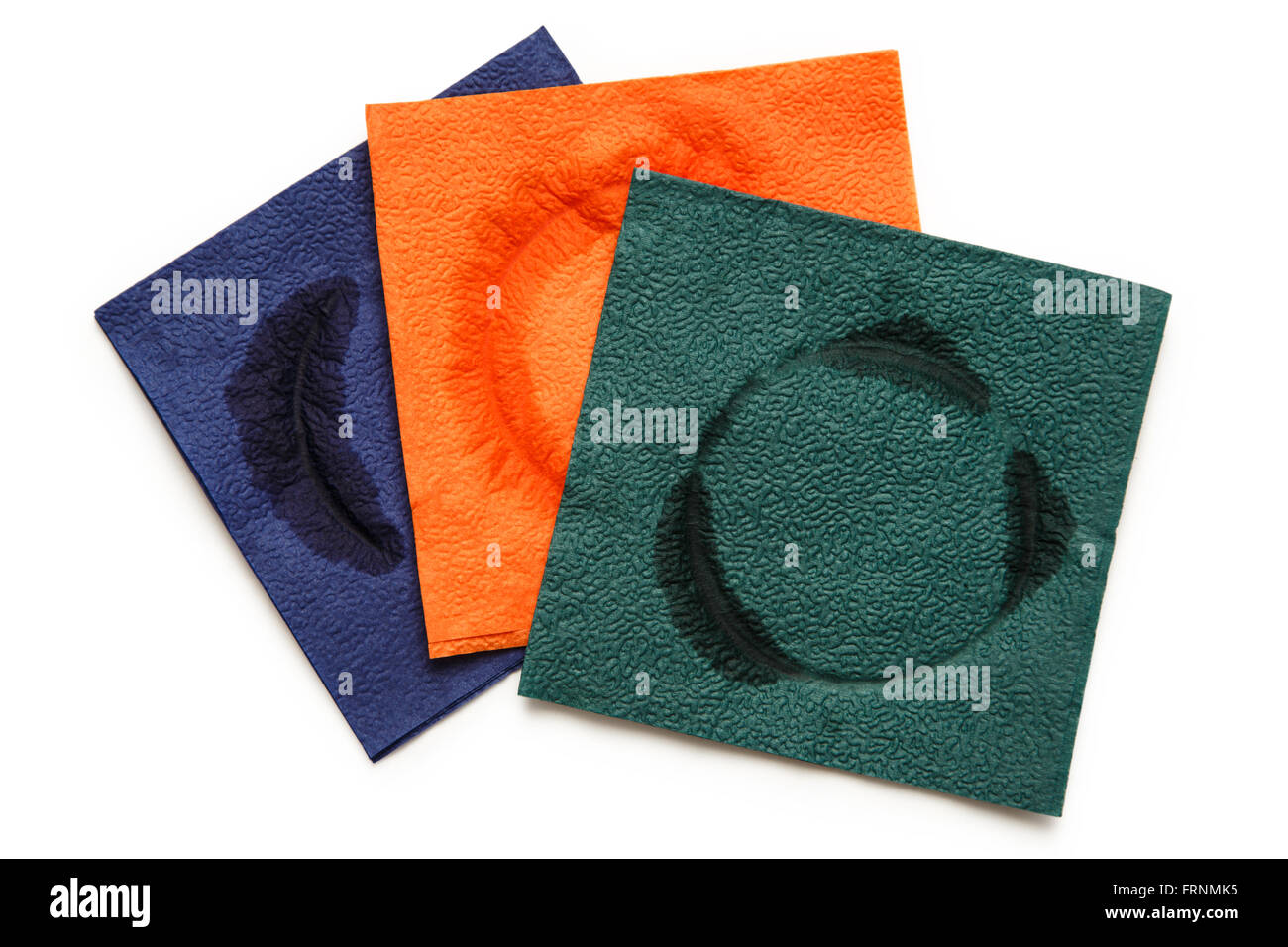 Dirty napkins in closeup isolated on white background Stock Photo - Alamy