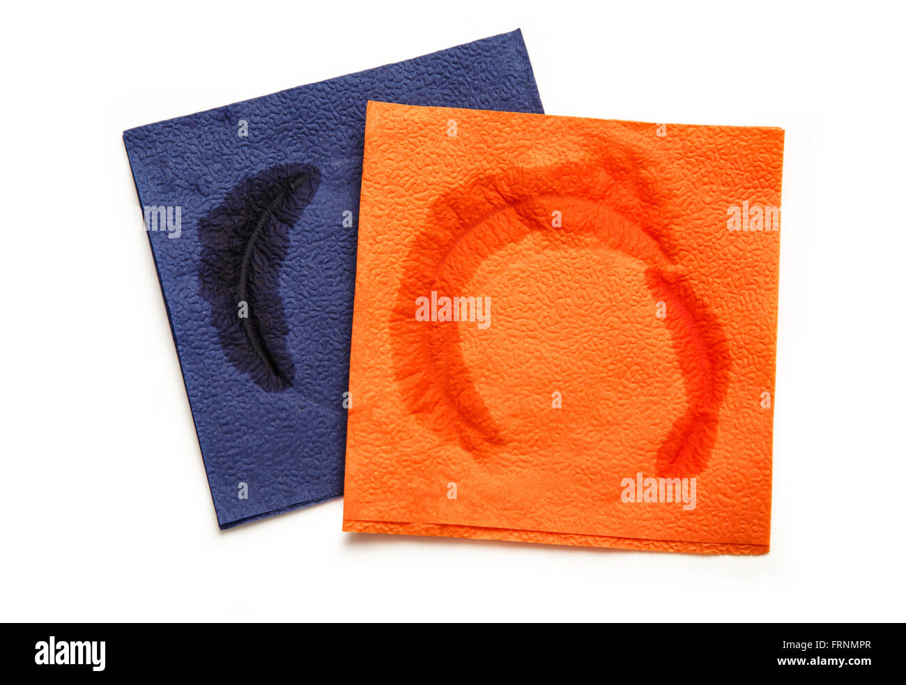 Dirty napkins in closeup isolated on white background Stock Photo - Alamy