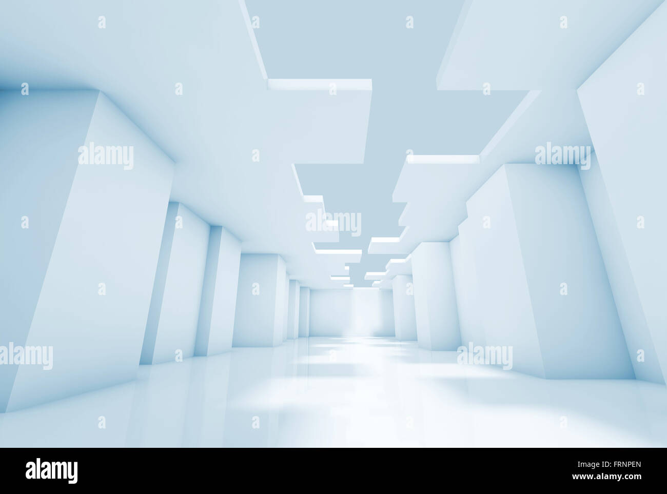 Abstract modern empty room interior background, blue toned digital 3d ...