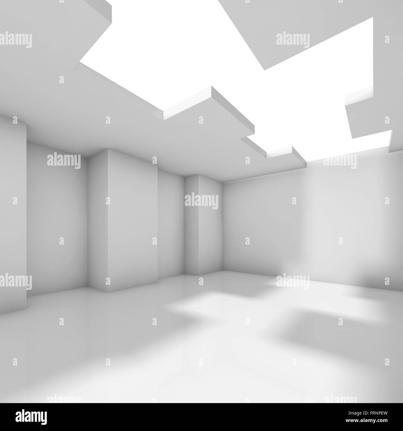 Abstract white empty room interior background, square digital 3d ...