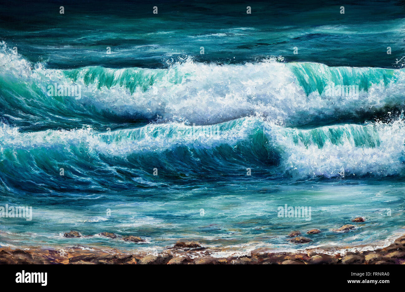 Original oil painting showing ocean or sea on canvas. Modern ...