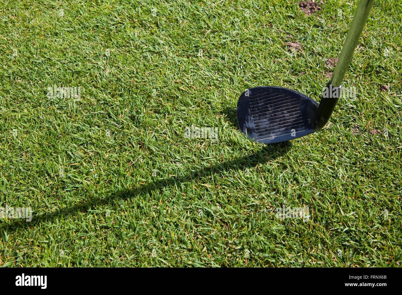 A golf club casts a shadow across the putting green of a welsh golf ...