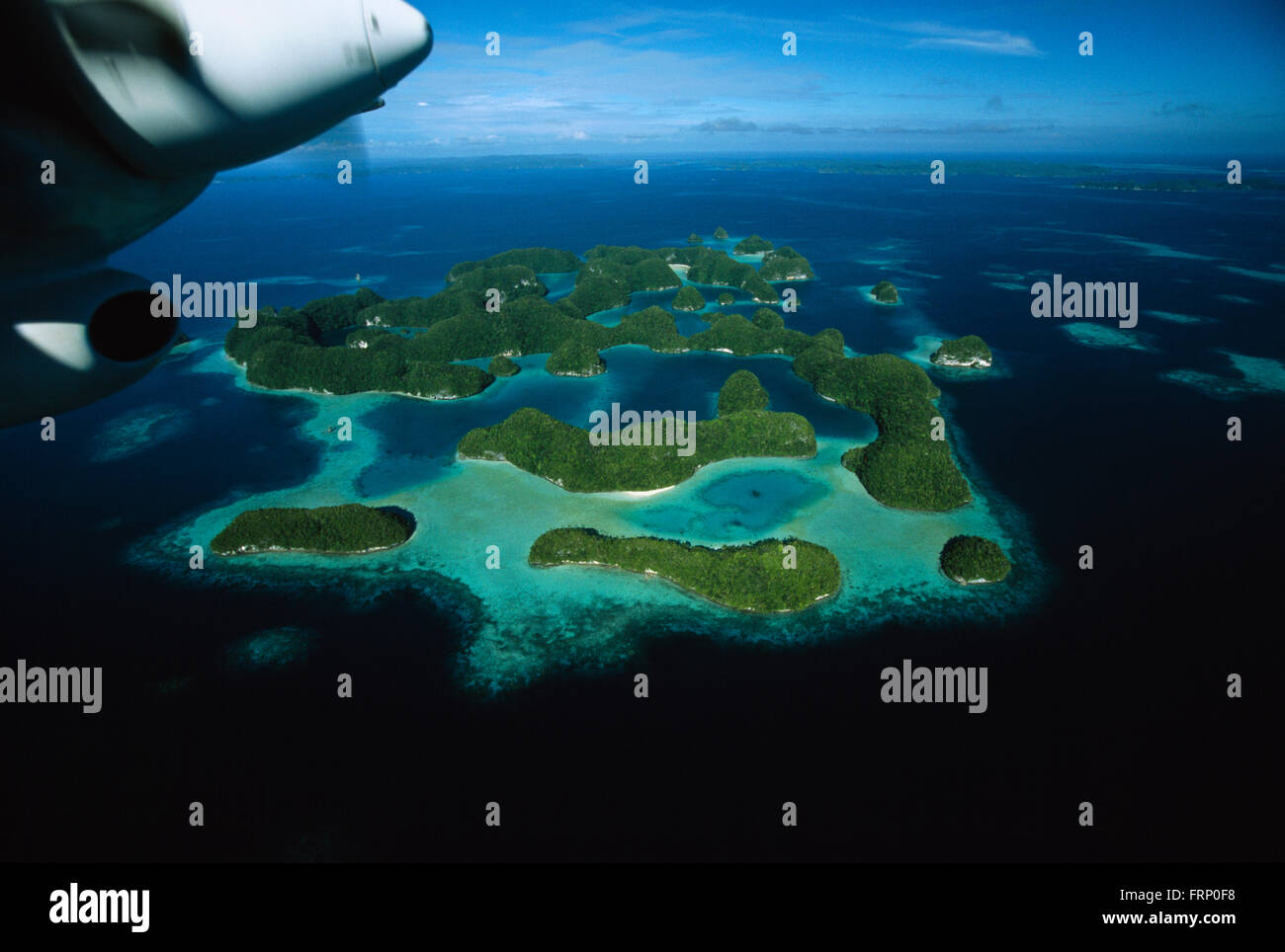 Aerial view of the famed Rock Islands of Palau, Micronesia Stock Photo ...