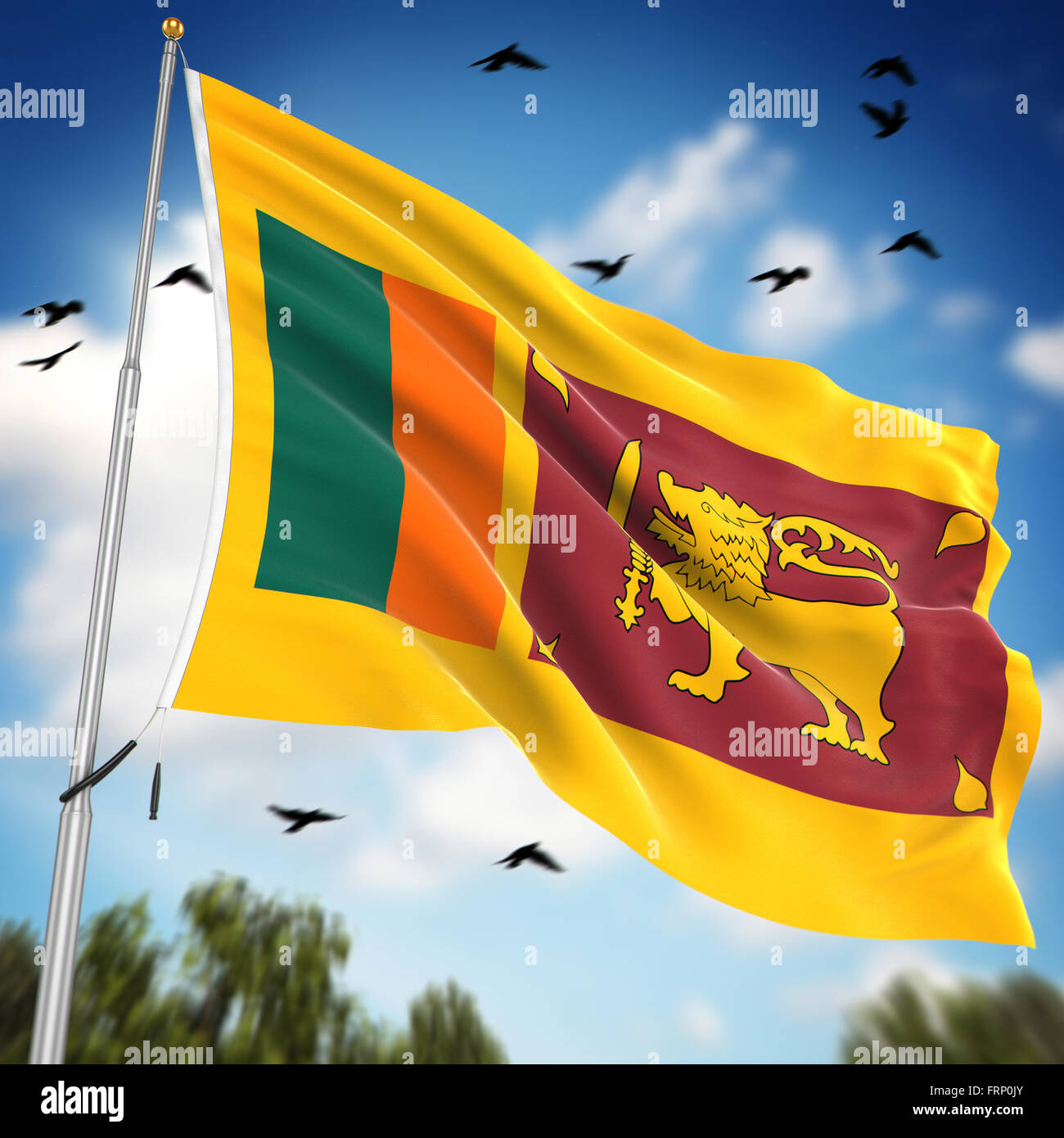 Sri Lanka Flag 3d Sri Lanka And Romania Flags. 3D Waving Flag Design.