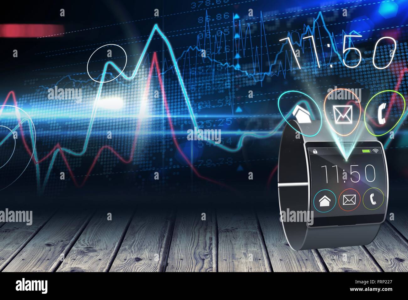 Smartwatch with digital background Stock Photo - Alamy