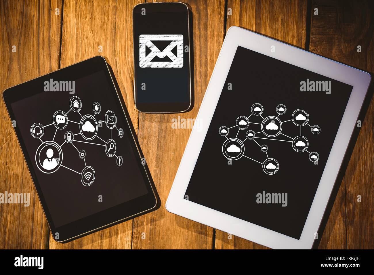 Technology devices with icons Stock Photo - Alamy