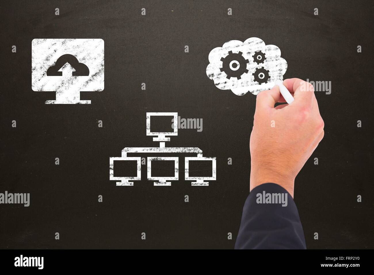 Technology icons drawn on blackboard Stock Photo - Alamy