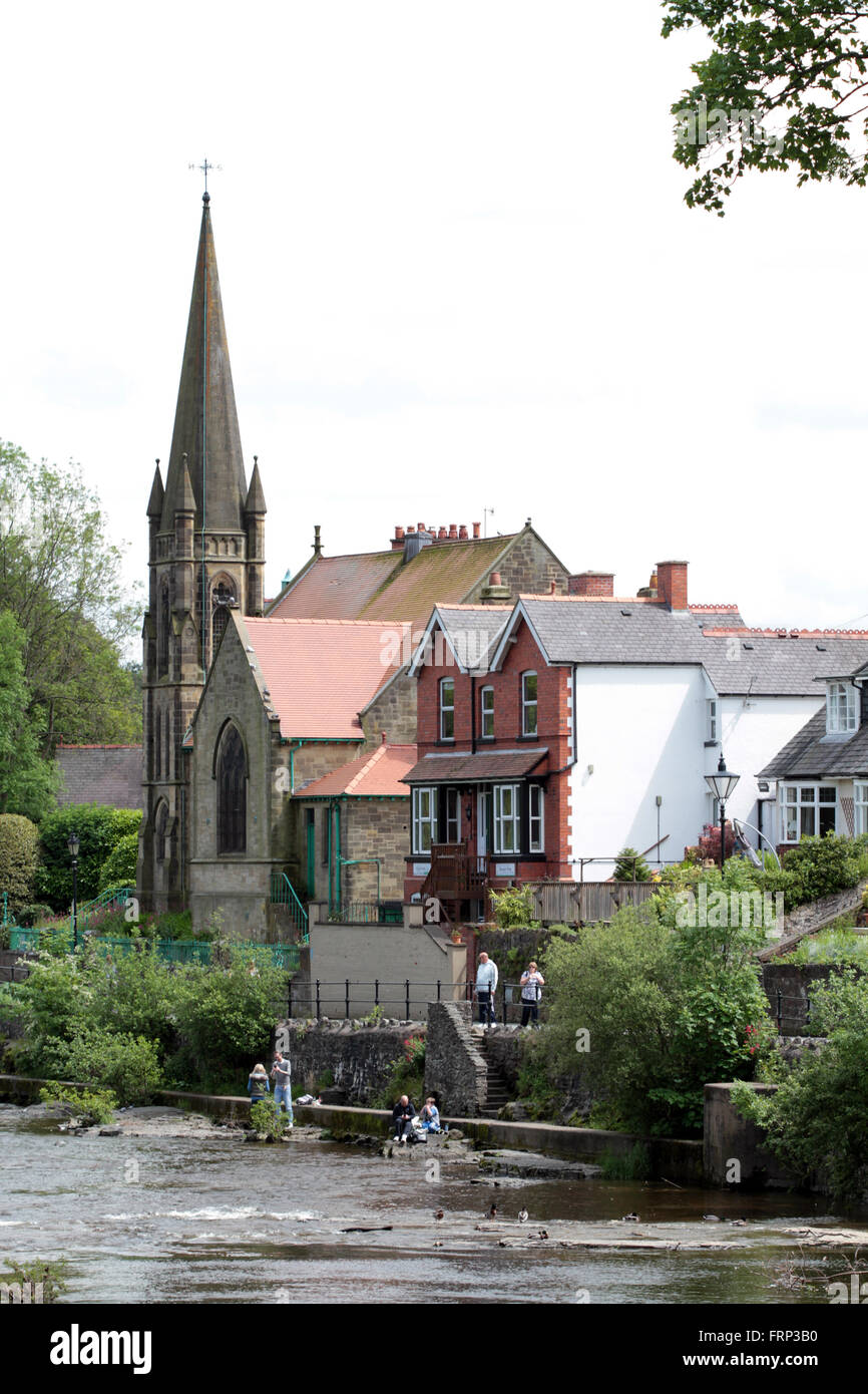 Llangollen church beside the river Dee Llangollen Wales Stock Photo - Alamy