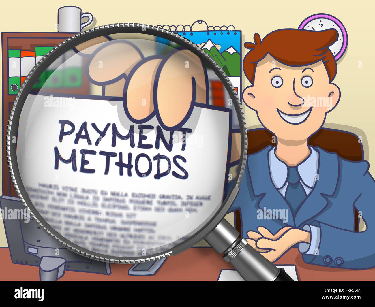 Payment Methods through Magnifier. Doodle Design Stock Photo - Alamy