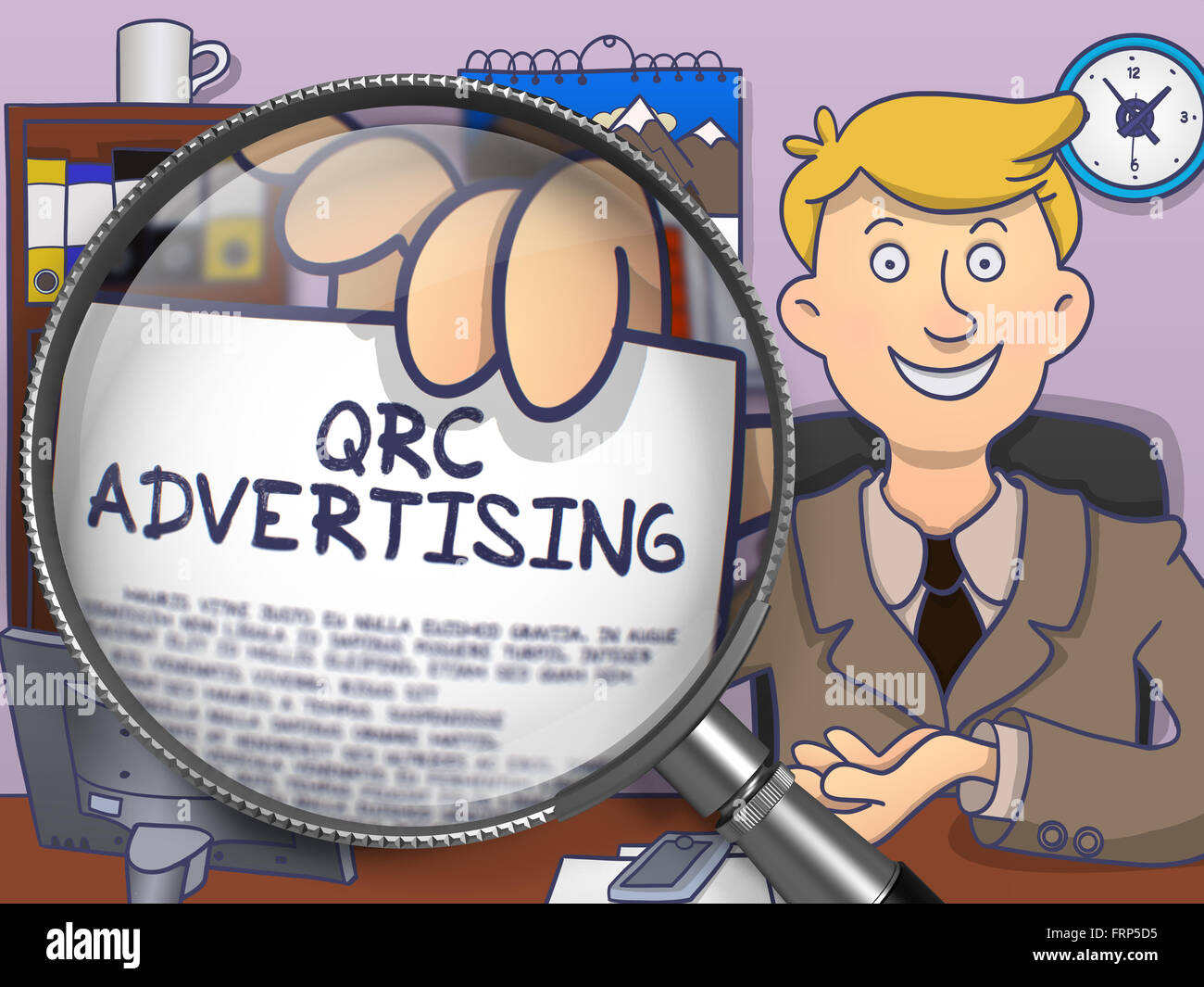 QRC Advertising through Magnifying Glass. Doodle Concept Stock Photo ...