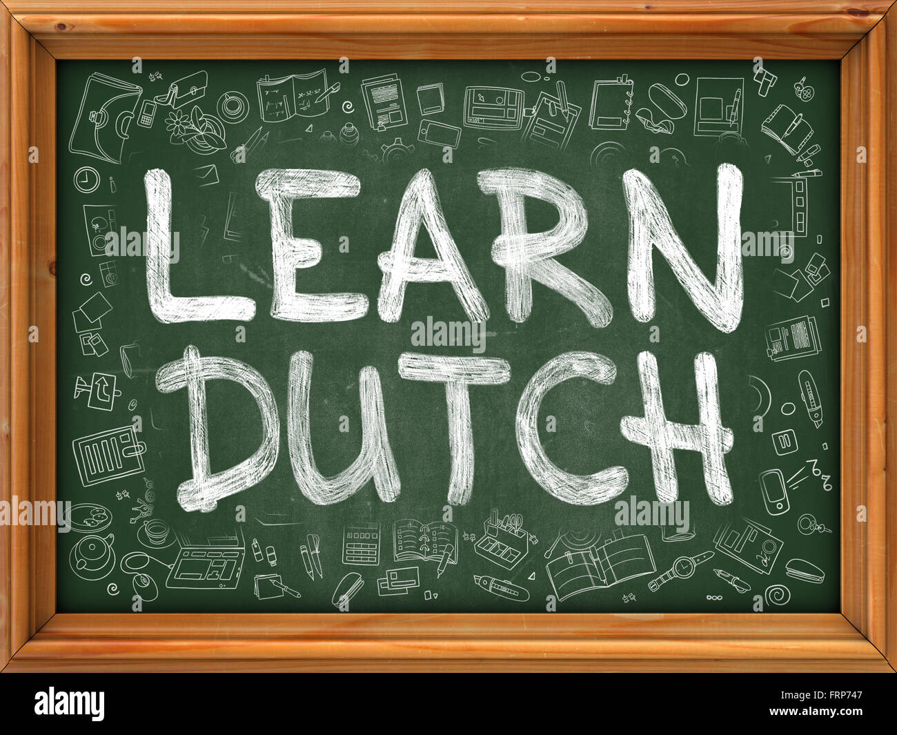 Learn Dutch Concept. Green Chalkboard with Doodle Icons Stock Photo - Alamy