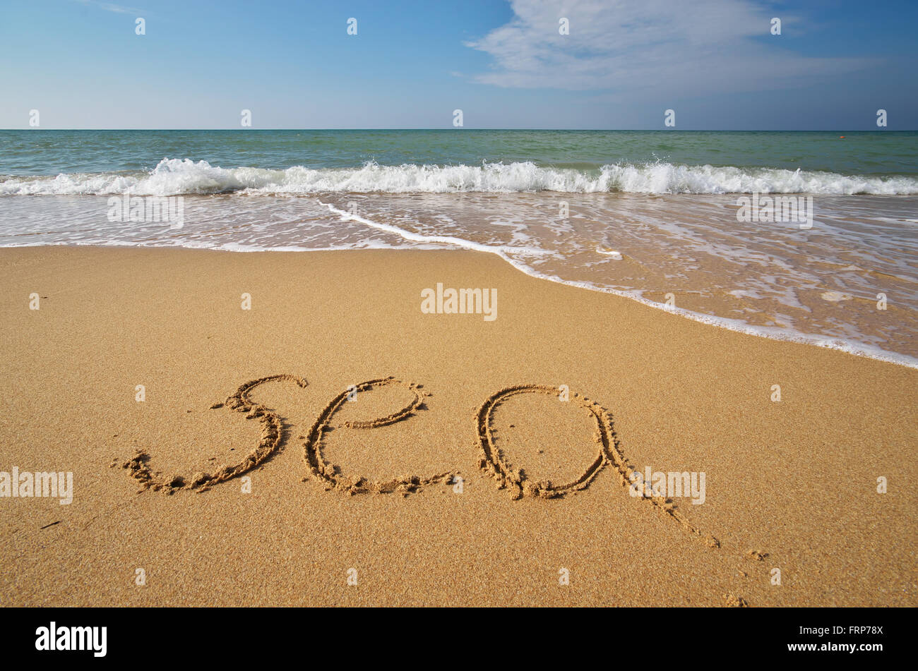 Sea word on the beach. Element of design Stock Photo - Alamy