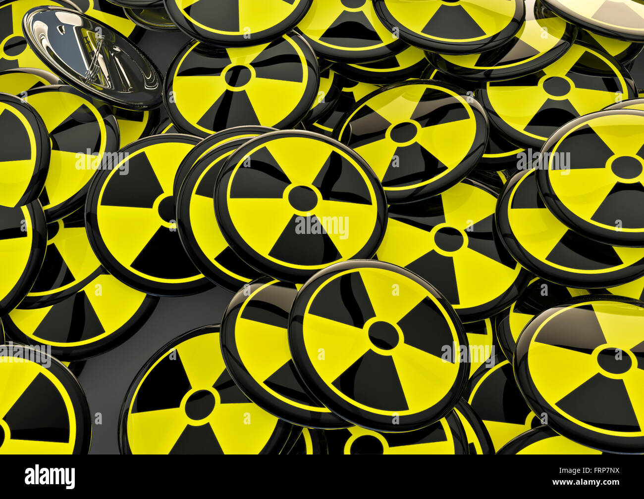 Nuclear badges / 3D render of metallic badges with atomic energy symbol ...