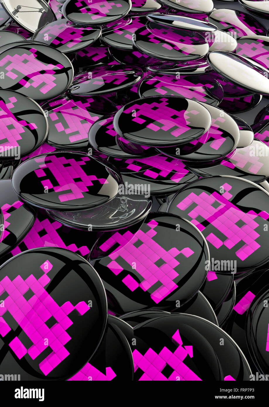 Space invader badges / 3D render of metallic badges with space invader ...