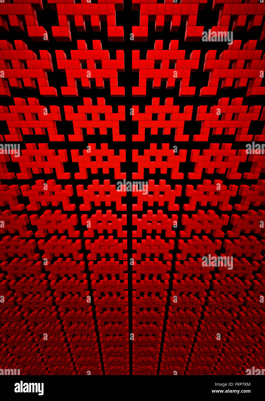 Space invaders background / 3D render of pixelated space invaders Stock ...