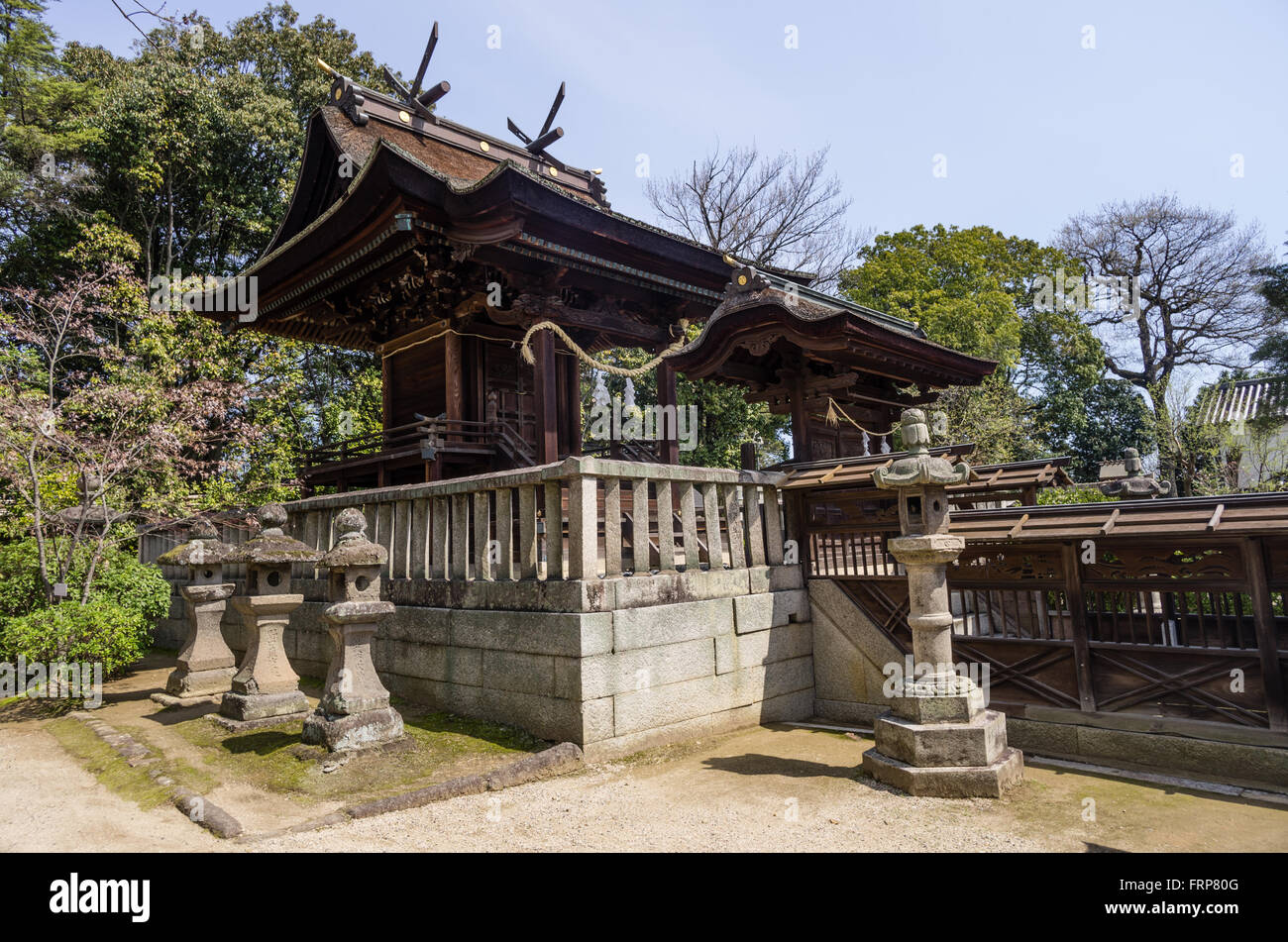 The Honden kami sanctuary in Izumo-style architecture at Aichi shrine ...