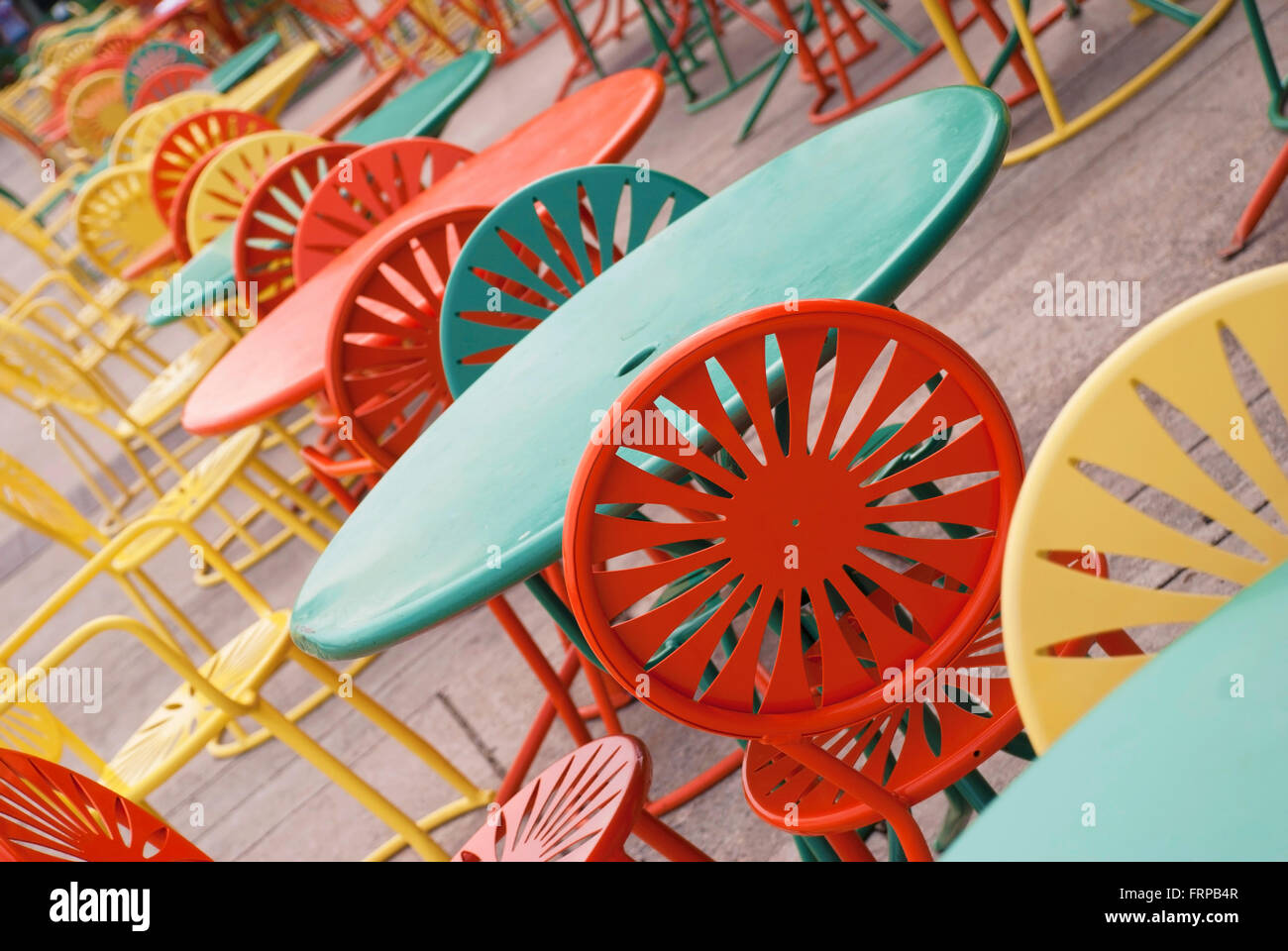 Rows of colorful tables and chairs, taken at the memorial union at the ...
