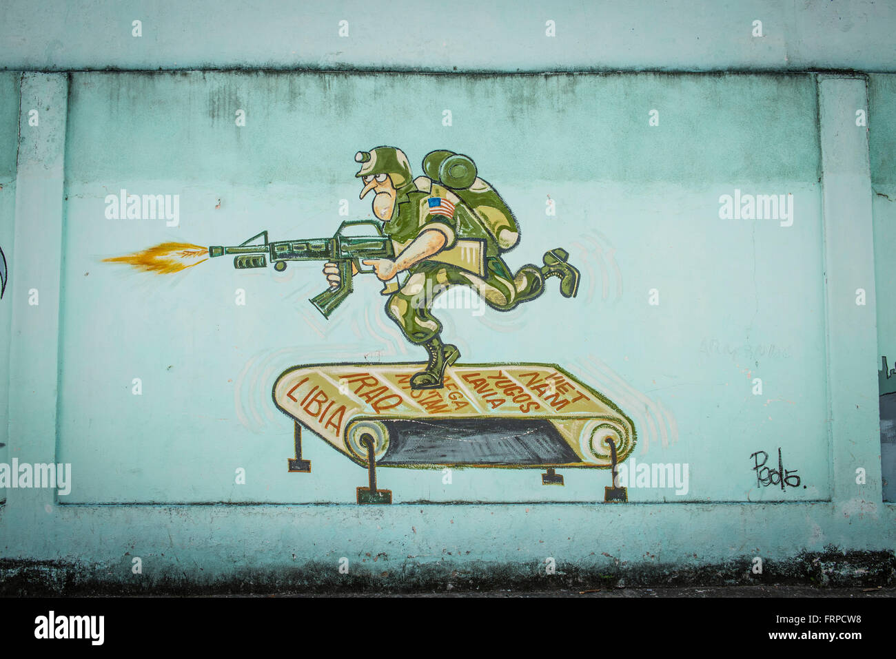 A Cuban Wall Mural Depicting a US Soldier Firing an Automatic Weapon ...