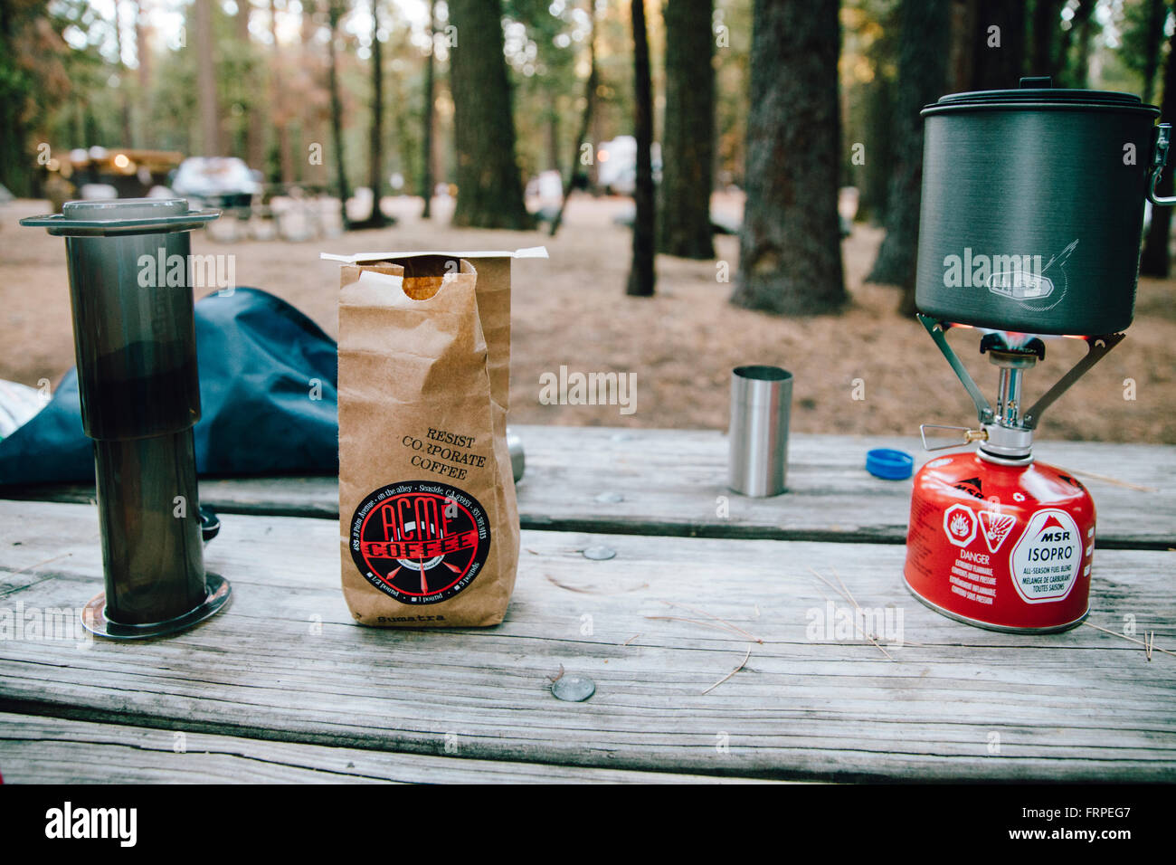 Making coffee at a campground in Yosemite Stock Photo - Alamy