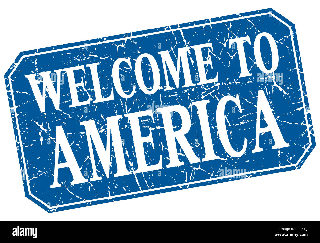 welcome to America blue square grunge stamp Stock Photo - Alamy