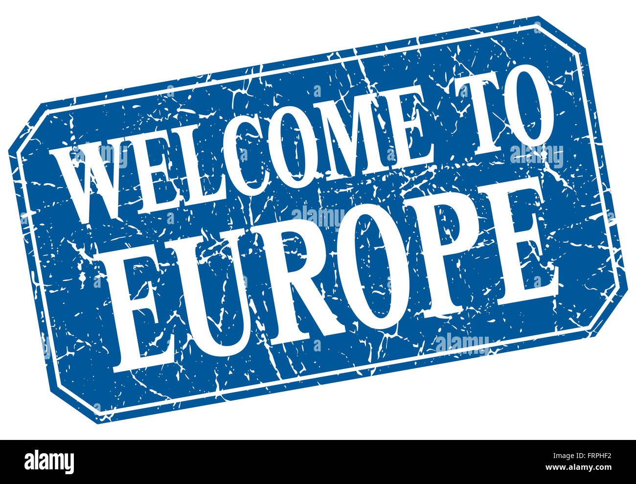 welcome to europe blue square grunge stamp Stock Photo - Alamy