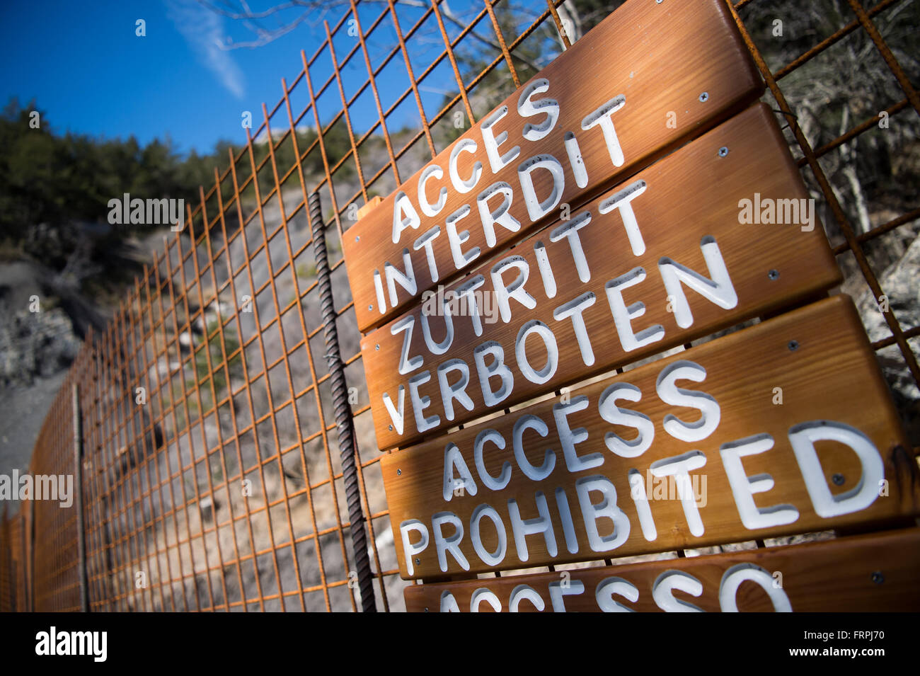 Le Vernet, France. 22nd Mar, 2016. A metal fence and a sign that reads ...