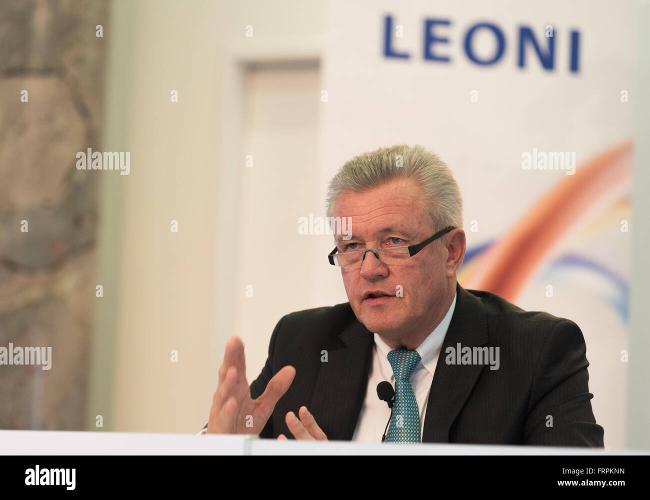 Nuremberg, Germany. 23rd Mar, 2016. Leoni AG CEO Dieter Belle speaks ...