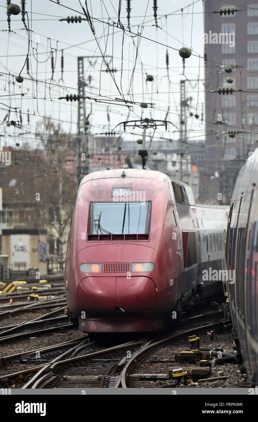 A Thalys high-speed train headed to Paris departs the central railway ...