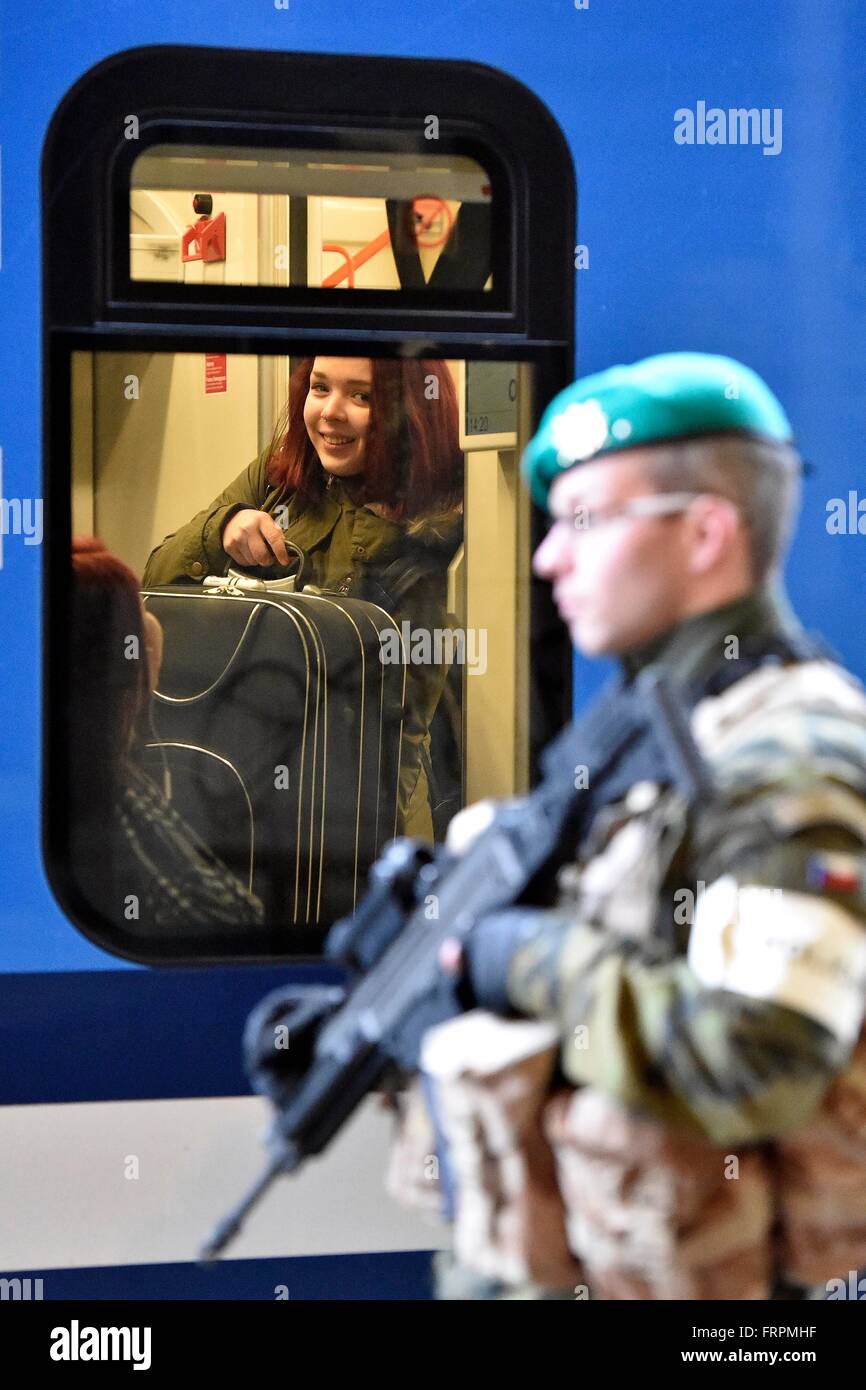 Brno, Czech Republic. 23rd Mar, 2016. Police officers with soldiers ...