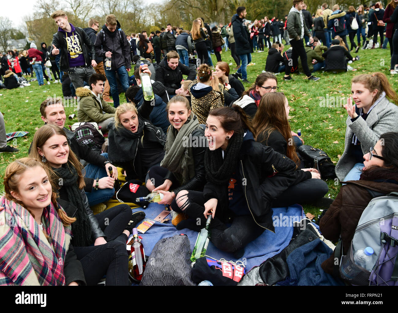 Abitur-level students celebrate the end of written Abitur exams at the ...