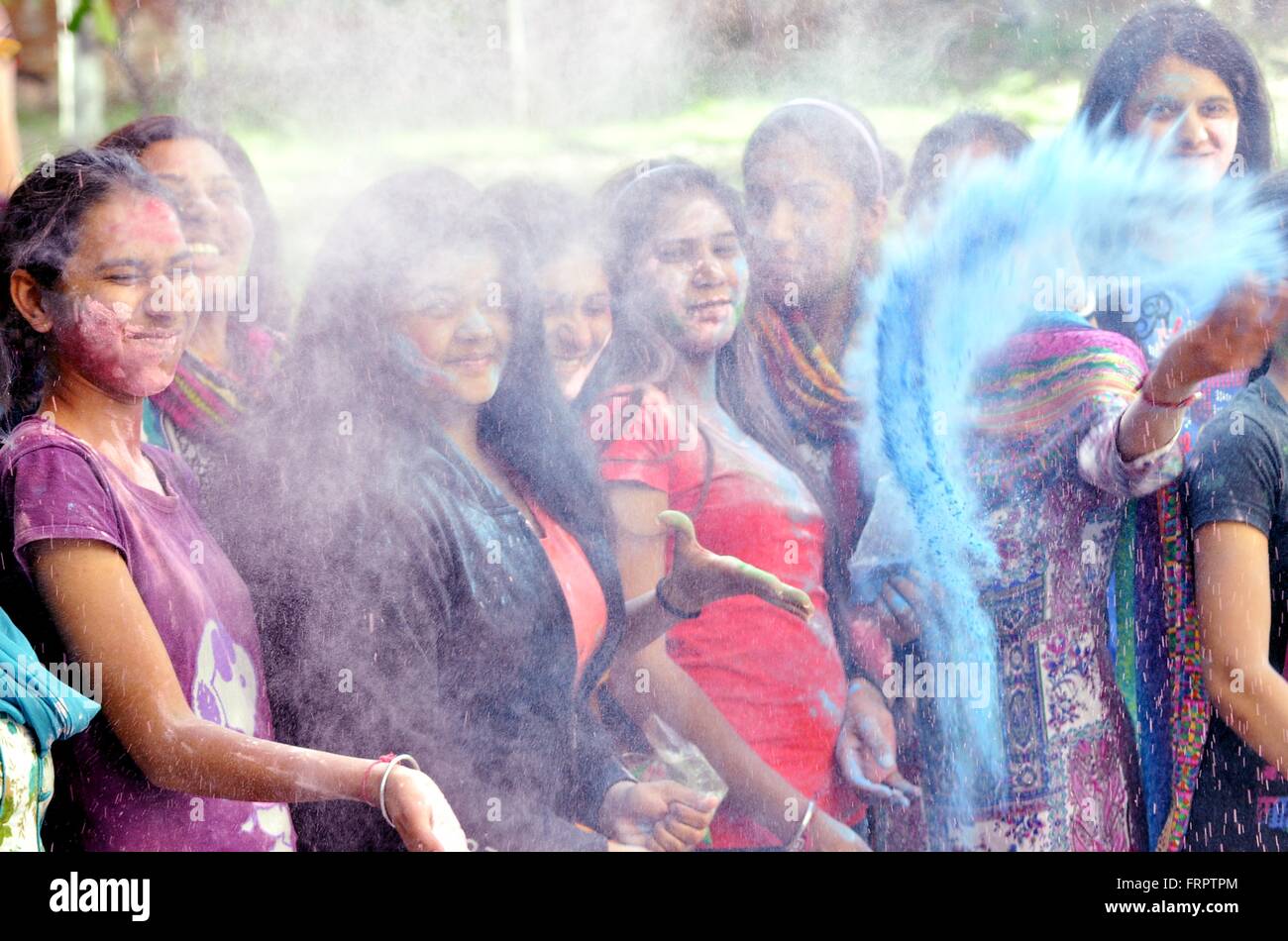 Girls from Government College for Girls playing Holi with Gulal on the ...