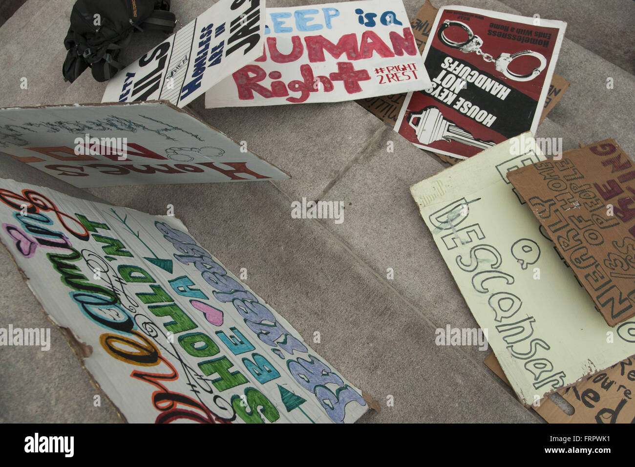 Denver, Colorado, USA. 21st Mar, 2016. Signs created by homeless rights ...