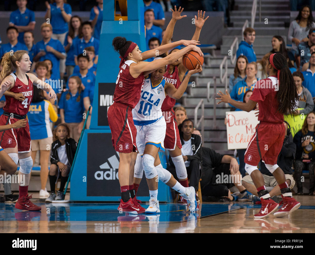 Westwood, CA. 21st Jan, 2016. Stanford forward (5) Kailee Johnson ...